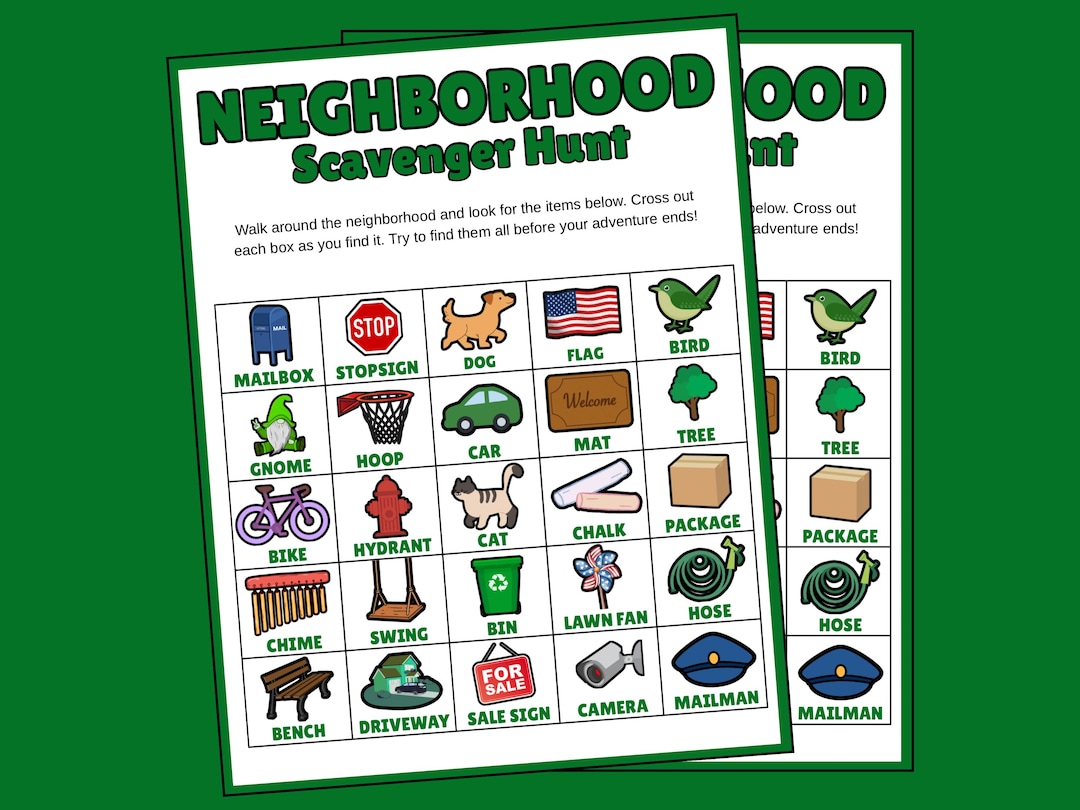 Printable Neighborhood Scavenger Hunt: Outdoor Kids Game (PDF Download ...