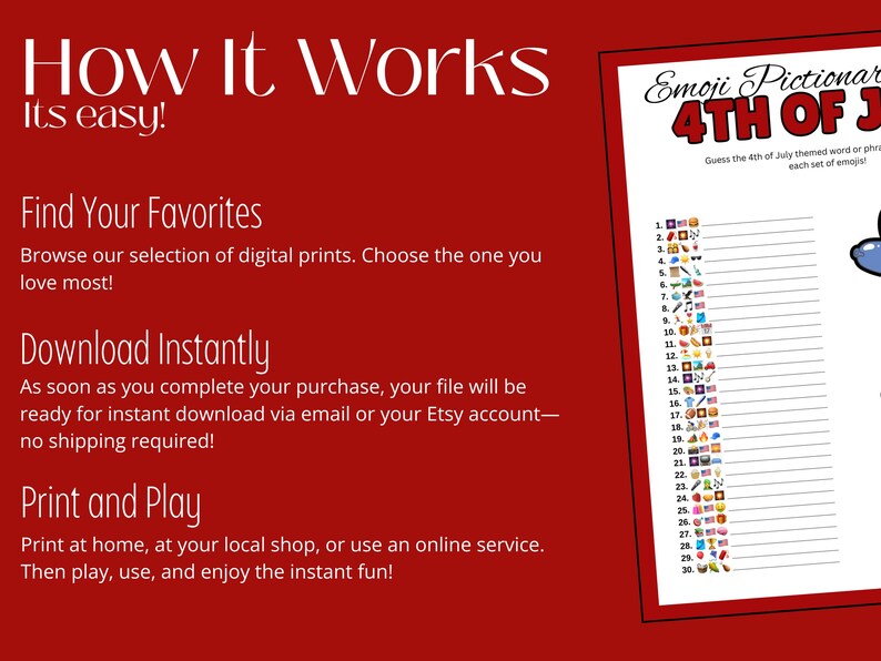 4th of July Emoji Pictionary Game: Patriotic Party Activity (PDF With ...