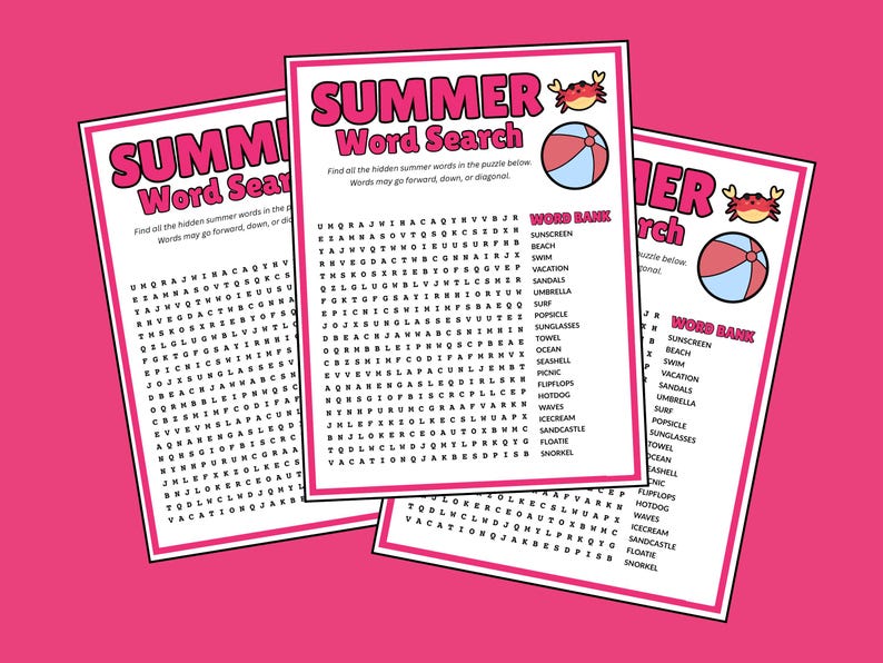 Summer Word Search – Printable Puzzle for Kids | Fun Beach, Camp, or ...