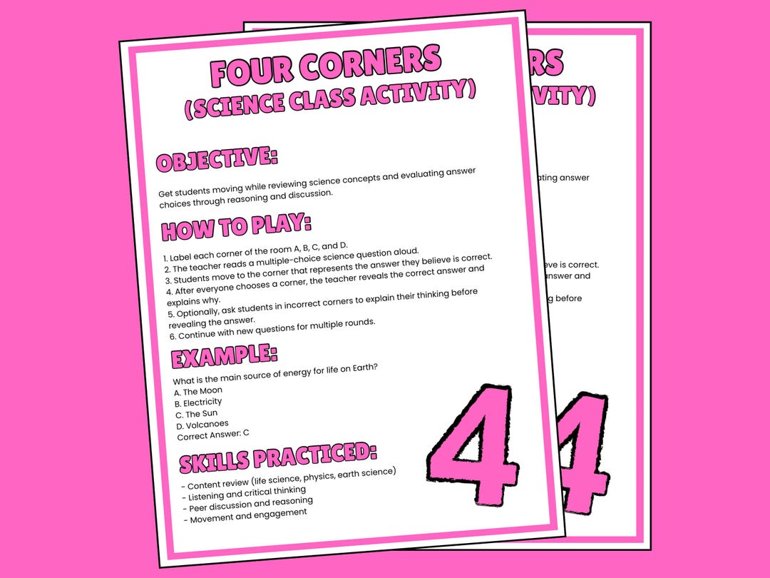 Four Corners Science Game | Printable Movement-based Review Activity ...