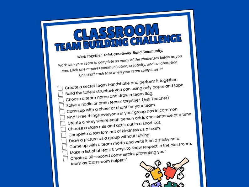 Classroom Team Building Challenge – Printable Group Activity for ...