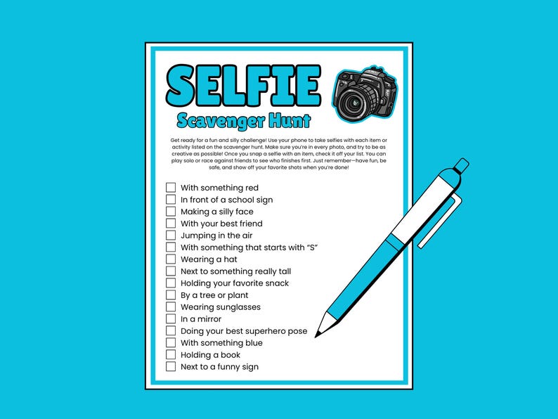Selfie Scavenger Hunt | Printable Photo Game for Kids, Teens & Parties ...