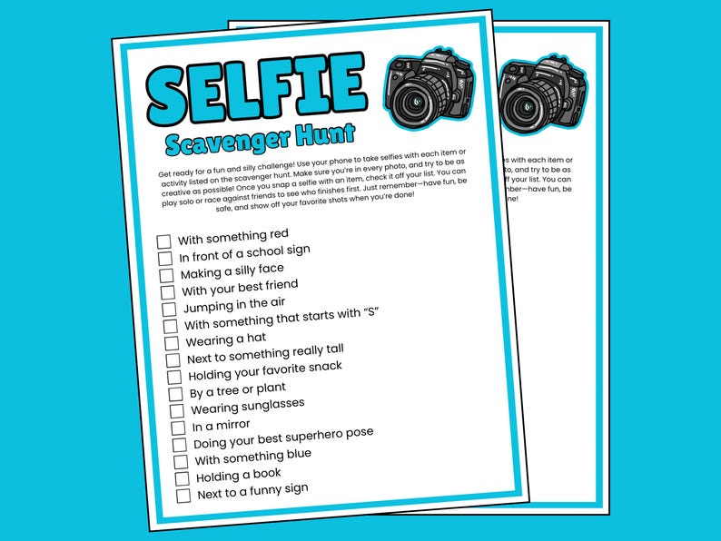 Selfie Scavenger Hunt | Printable Photo Game for Kids, Teens & Parties ...