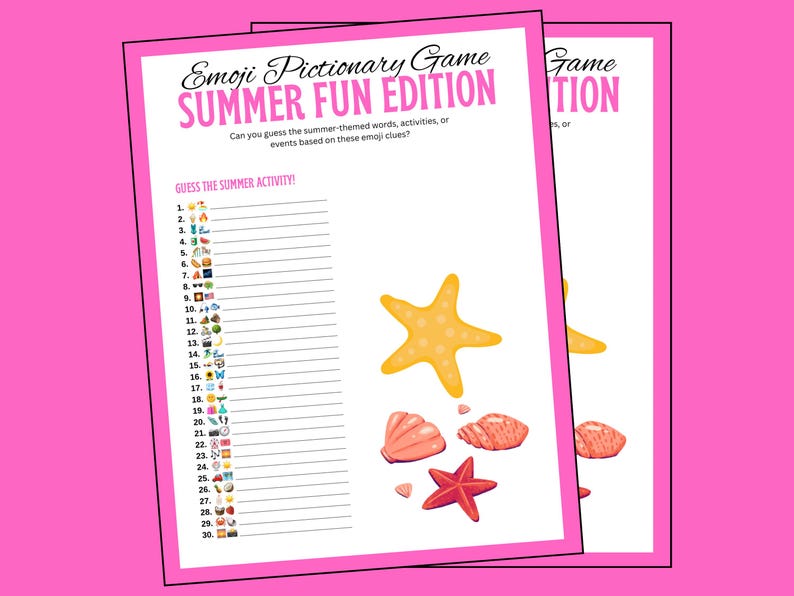 Emoji Pictionary Summer Edition | Printable Party Game With 30 Summer ...