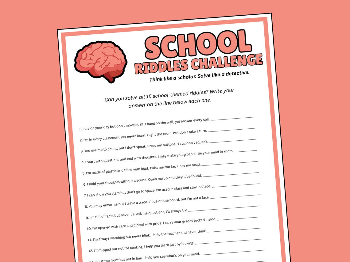 School Riddles Challenge – Printable Game for Kids | Fun Classroom ...