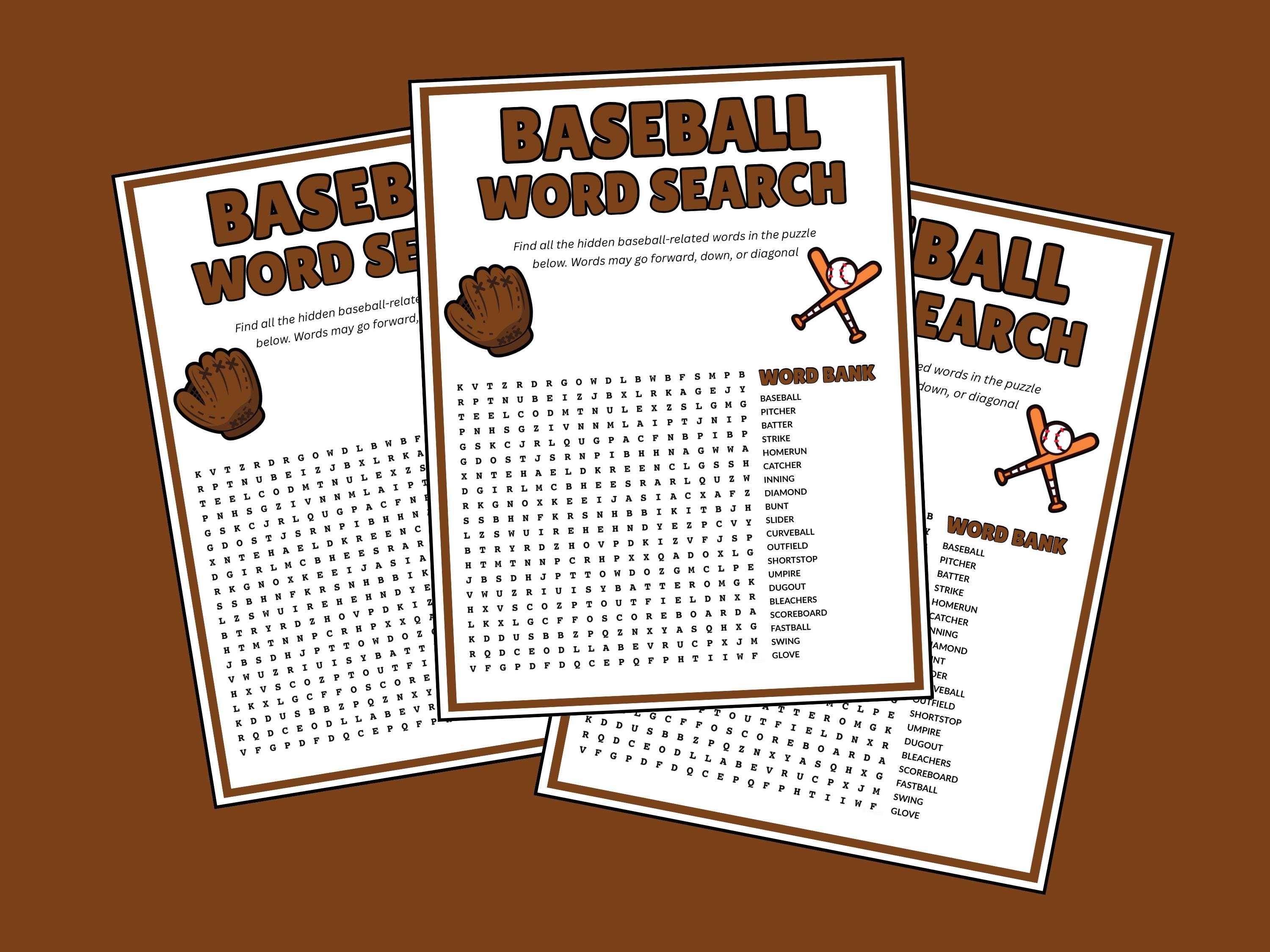 Baseball Word Search Puzzle: Printable Sports Activity for Kids (PDF ...