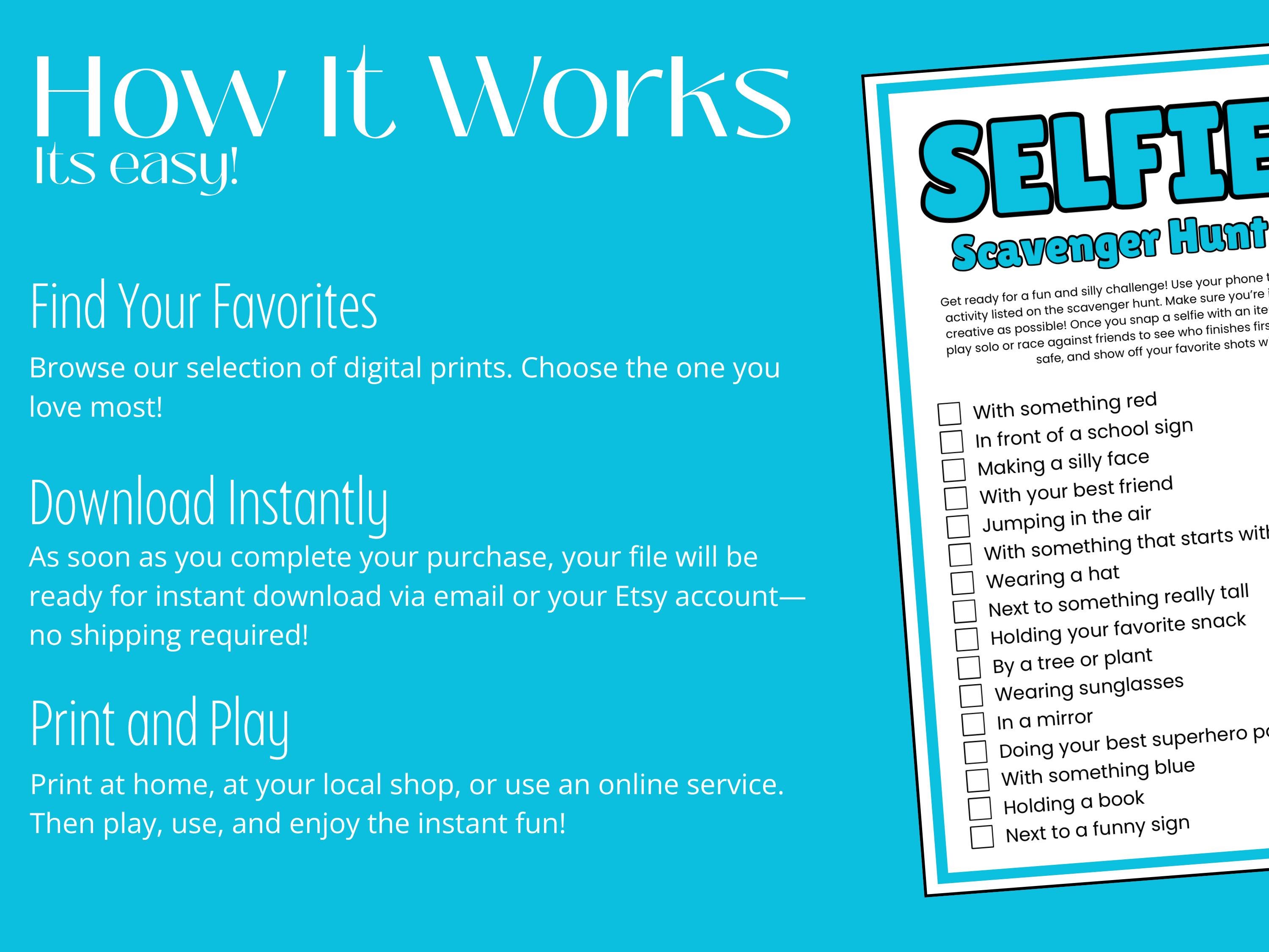 Selfie Scavenger Hunt | Printable Photo Game for Kids, Teens & Parties ...