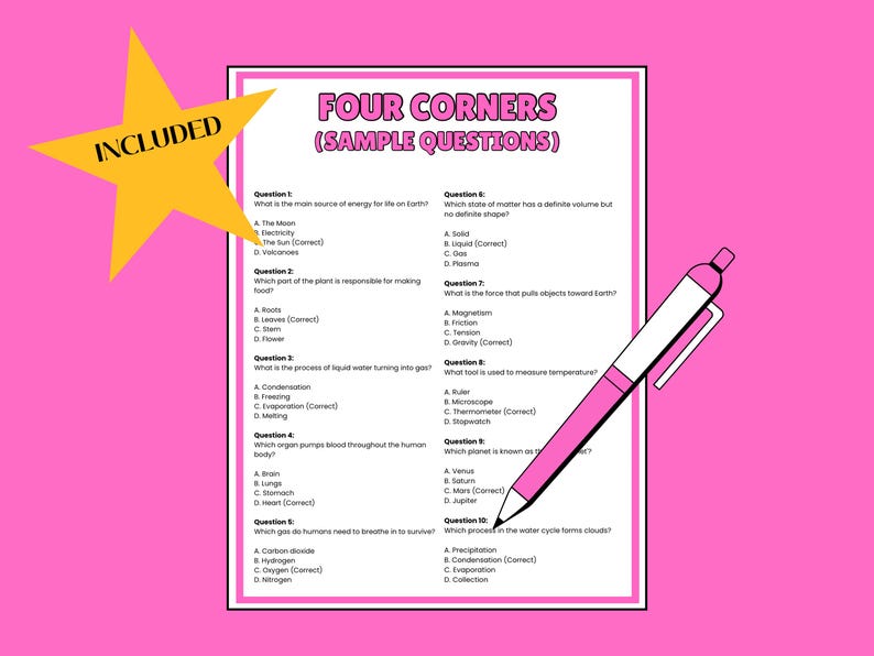 Four Corners Science Game | Printable Movement-based Review Activity ...