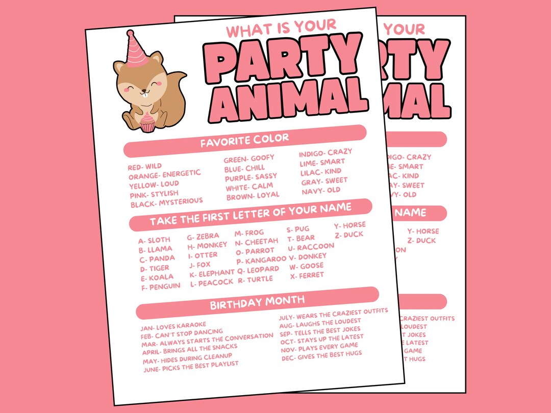 What’s Your Party Animal? | Fun Printable Party Game for Kids ...