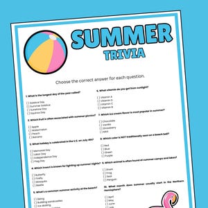 Summer Trivia Game for Kids | Printable Vacation Quiz With Answer Key ...