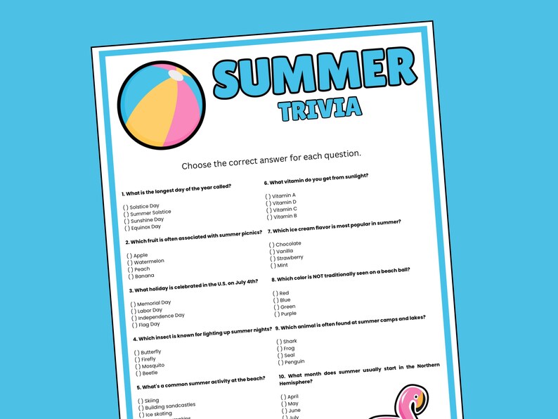 Summer Trivia Game for Kids | Printable Vacation Quiz With Answer Key ...