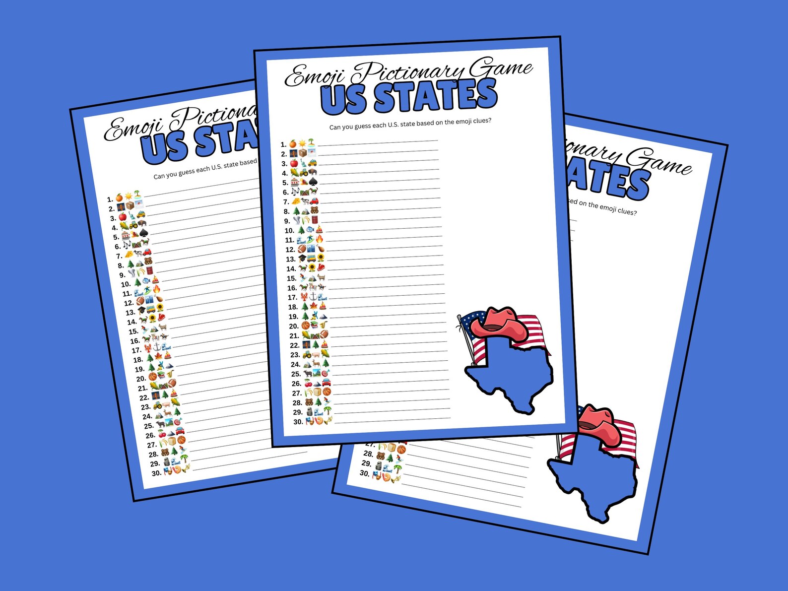 U.S. States Emoji Pictionary Game: Geography Fun (printable PDF ...