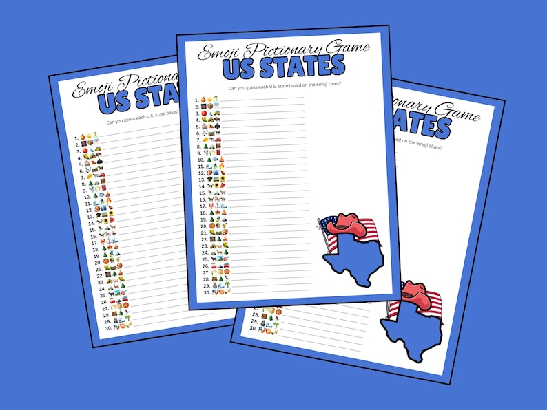 U.S. States Emoji Pictionary – Printable Game for Kids, Classrooms ...