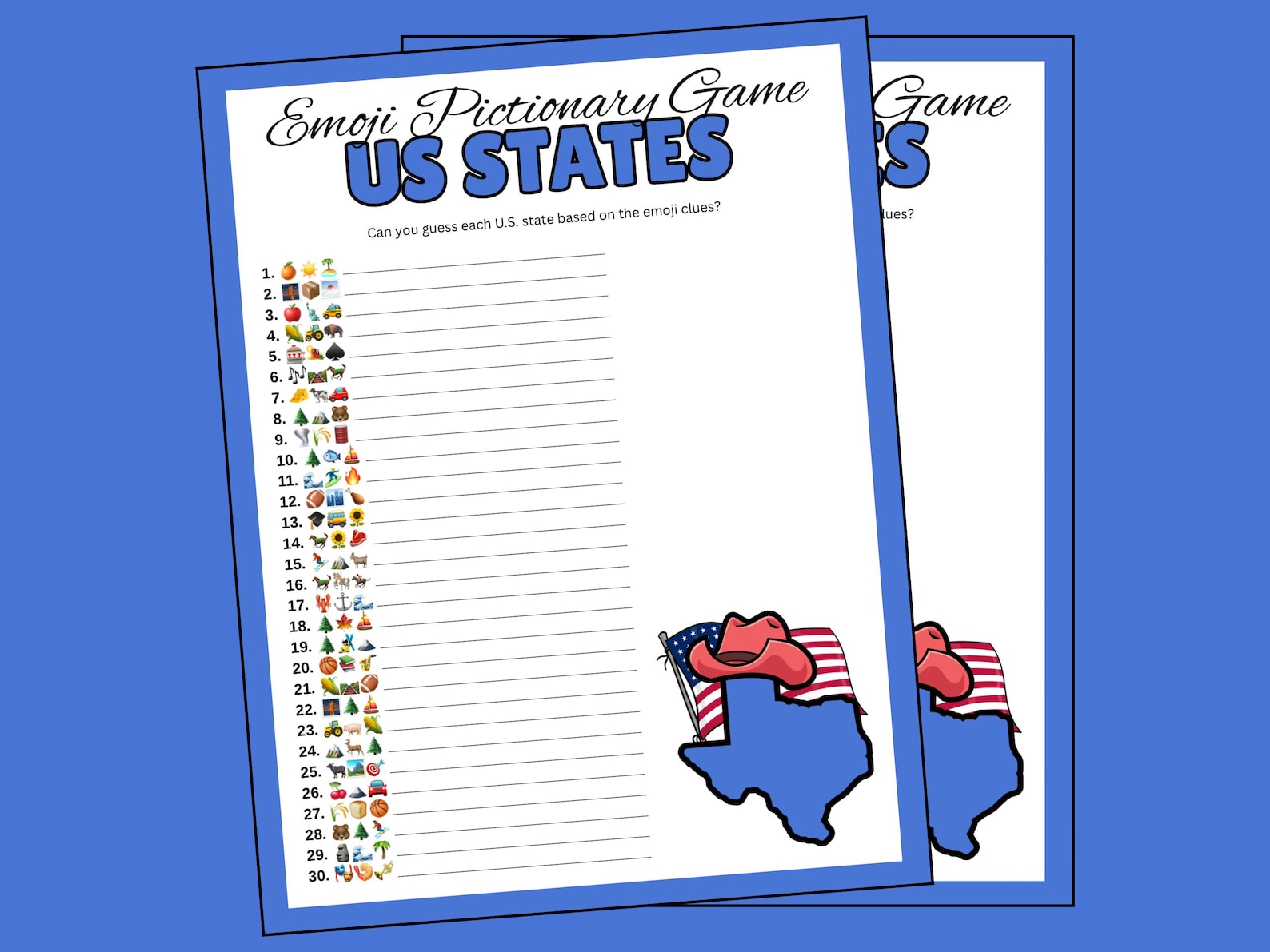 U.S. States Emoji Pictionary Game: Geography Fun (printable PDF ...