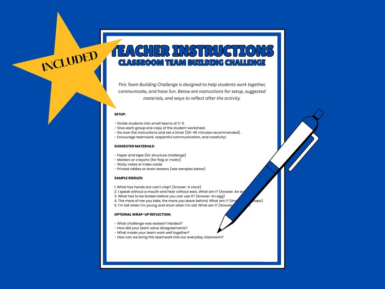 Classroom Team Building Challenge – Printable Group Activity for ...