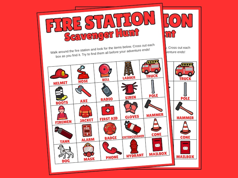 Fire Station Scavenger Hunt: Printable Kids Activity (PDF Download ...
