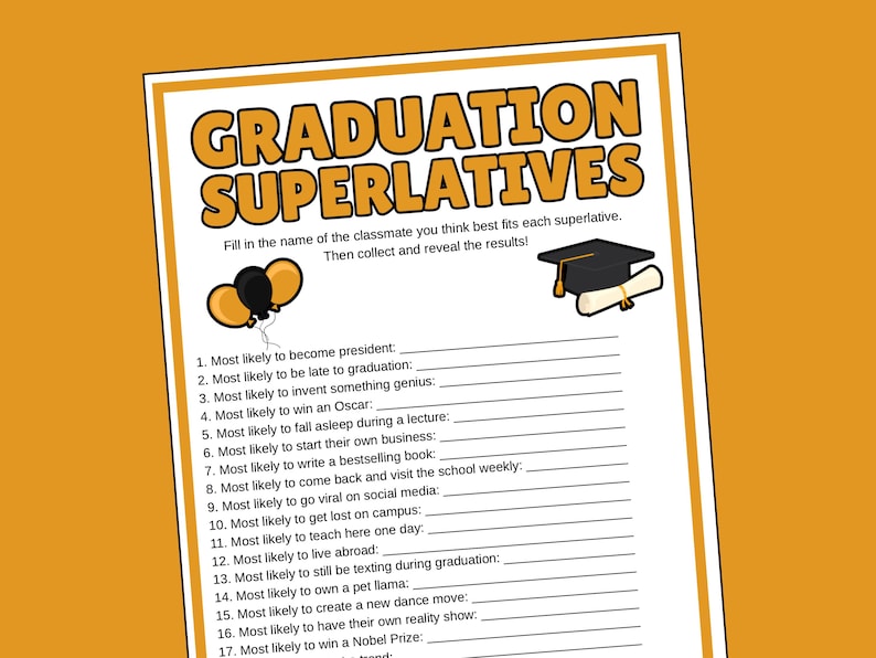 Graduation Superlatives Game | Printable Class Party Activity | Fun ...
