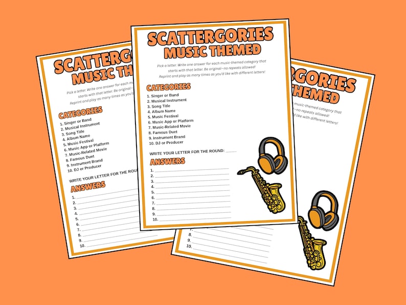 Music Scattergories Game – Printable Party Game (PDF) - Etsy
