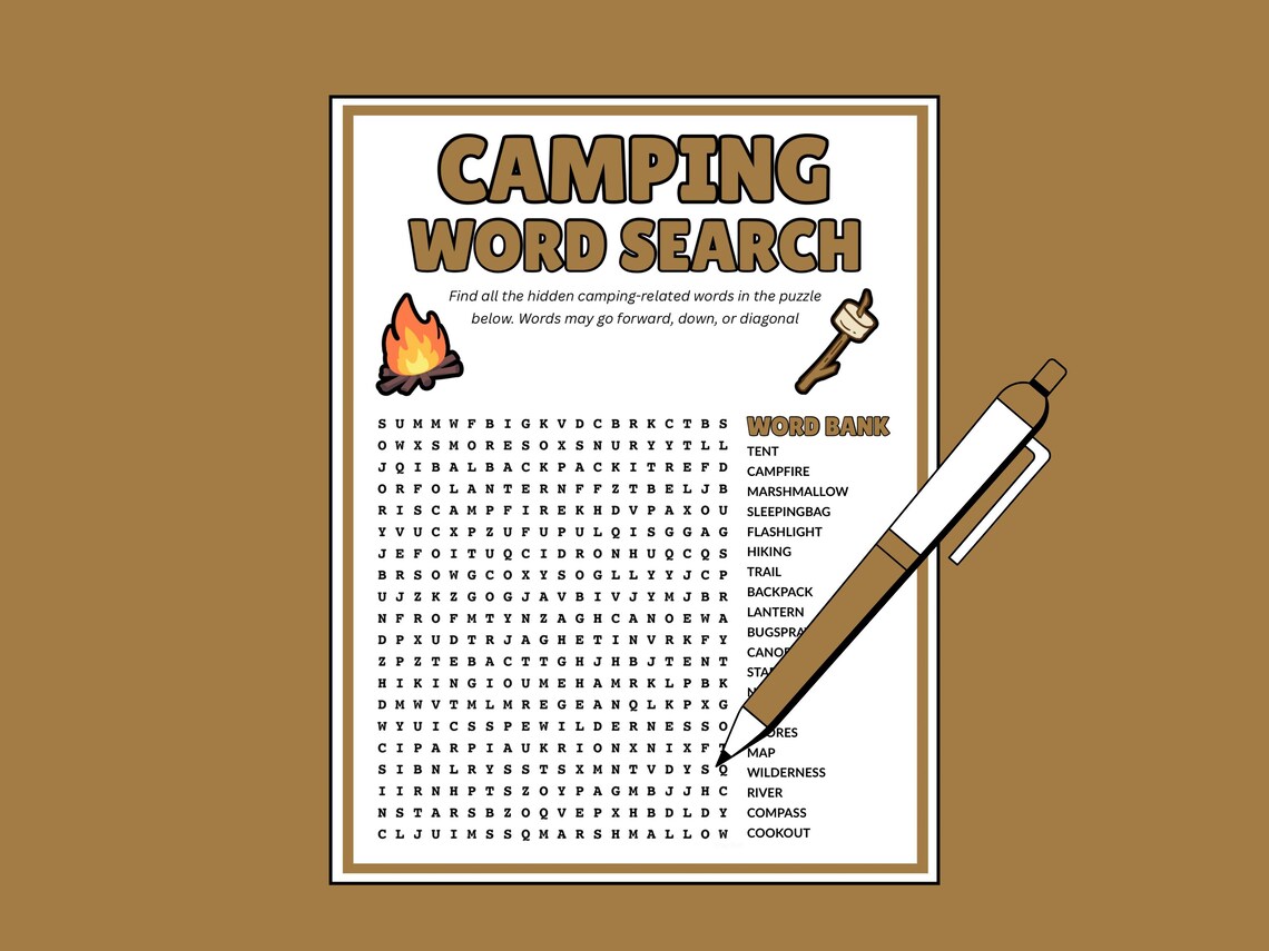 Camping Word Search Puzzle: Fun Outdoor Activity for Kids (PDF Download ...