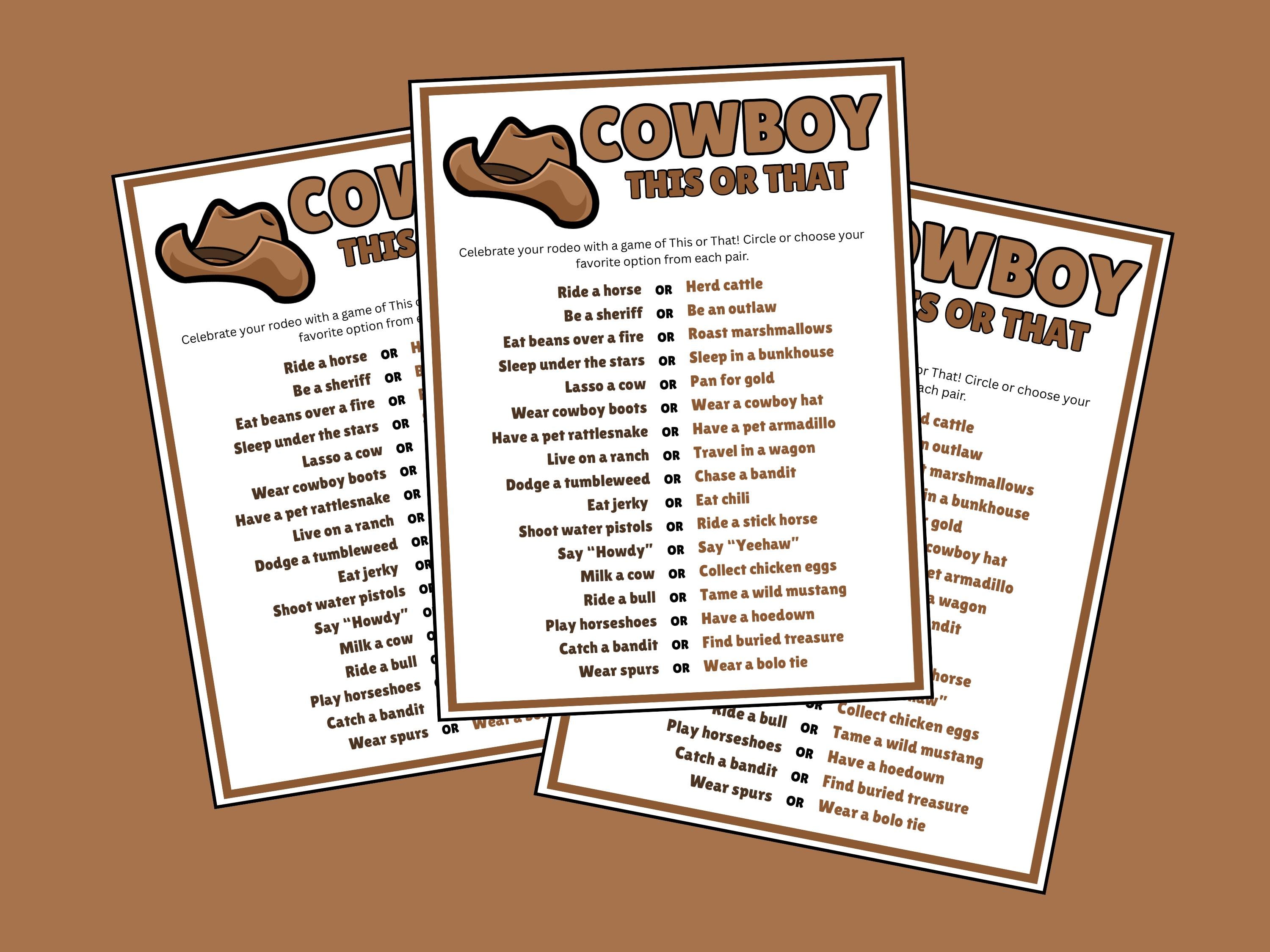 Cowboy This or That Game: Western Party Activity (PDF Downloadable) - Etsy