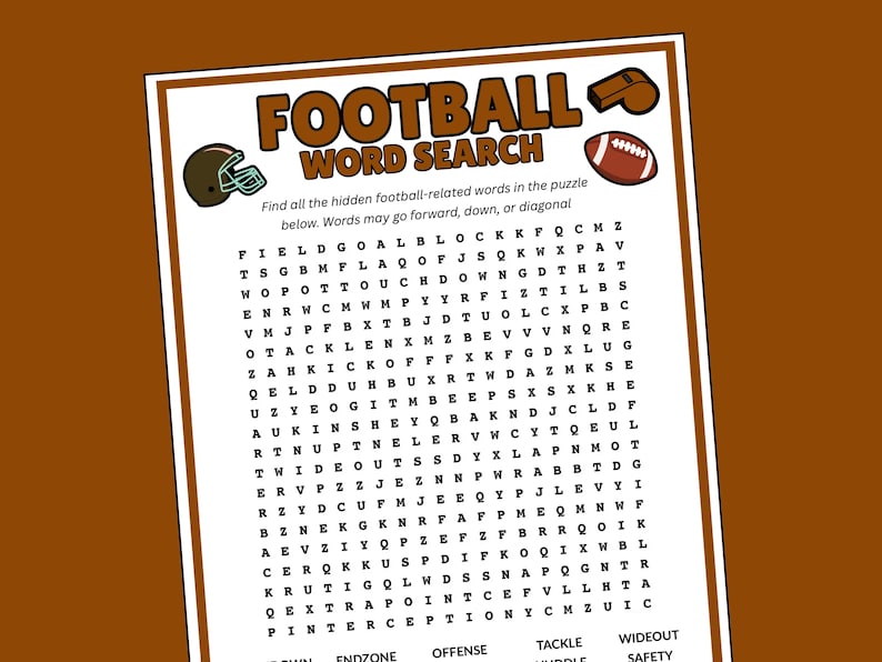 Football Word Search Puzzle: Game Day Activity (PDF Download - Etsy