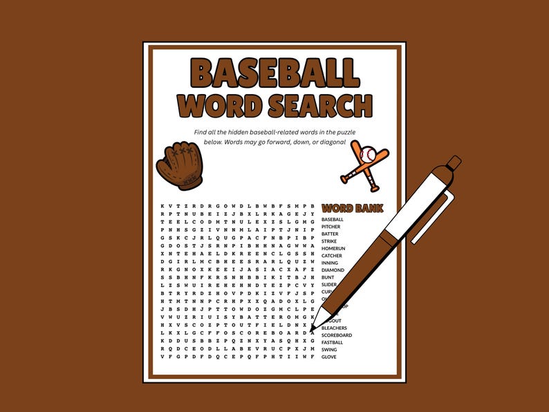 Baseball Word Search Puzzle: Printable Sports Activity for Kids (PDF ...