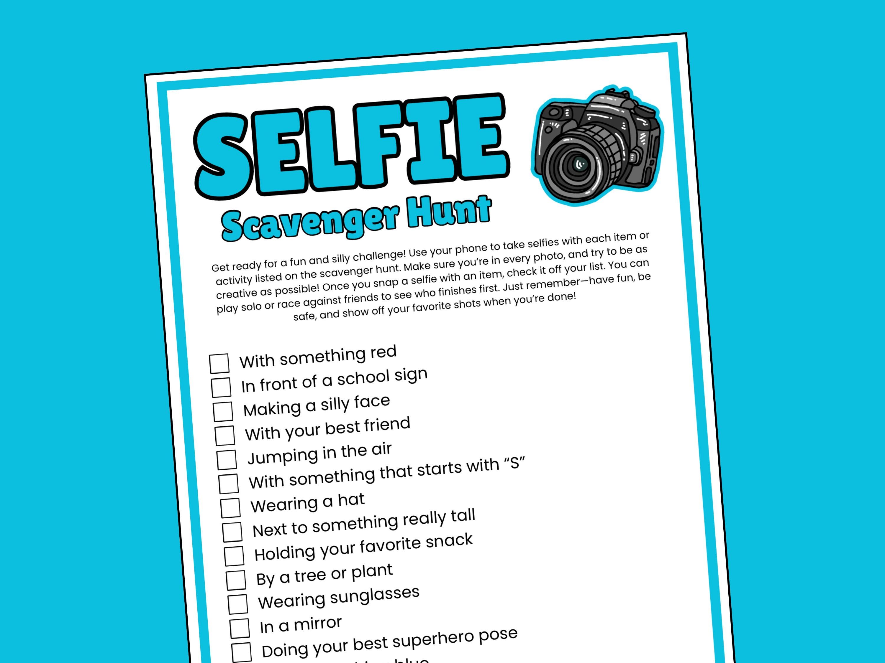 Selfie Scavenger Hunt | Printable Photo Game for Kids, Teens & Parties ...