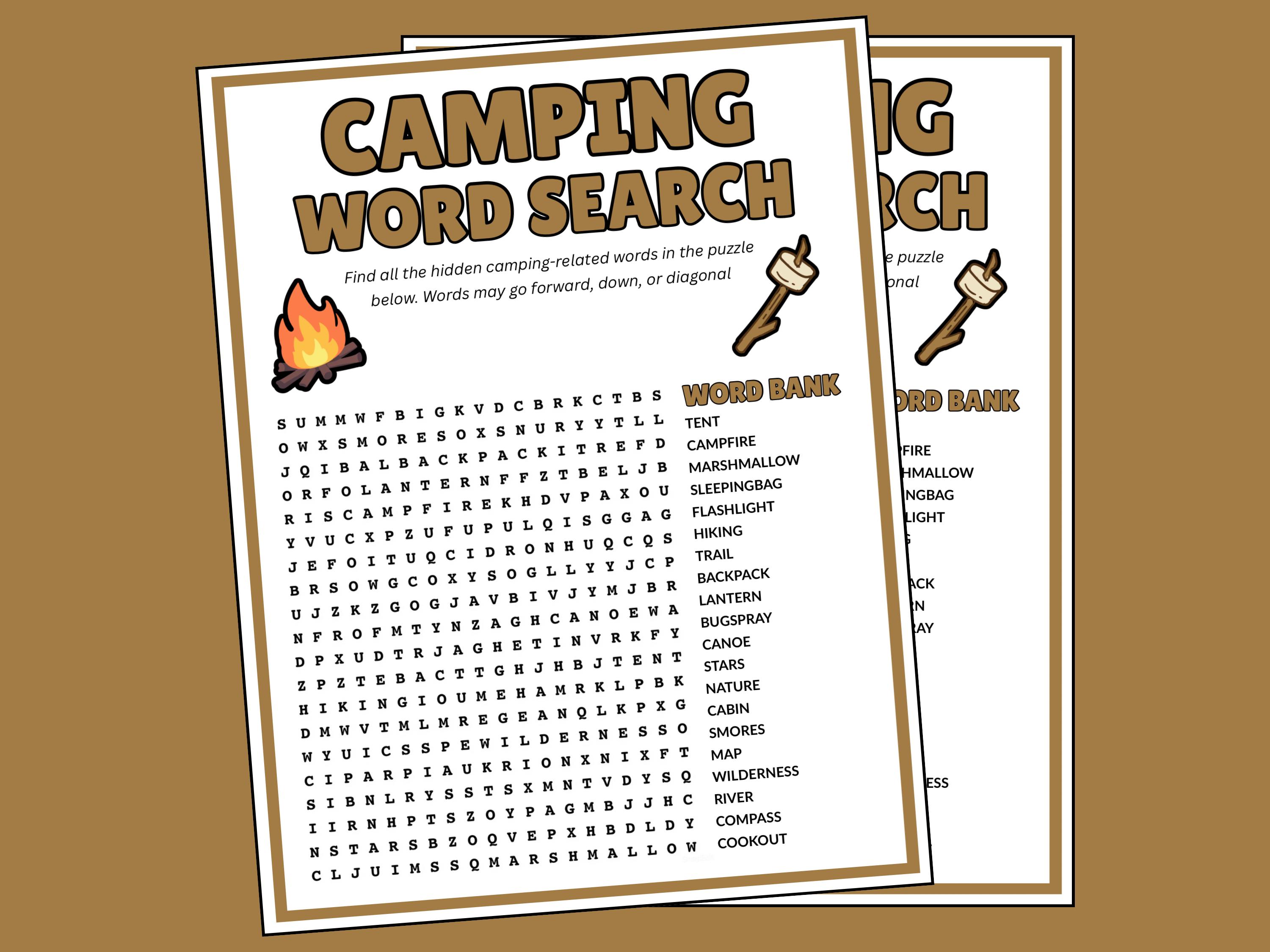 Camping Word Search Puzzle: Fun Outdoor Activity for Kids (PDF Download ...