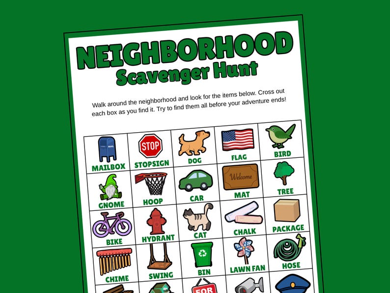 Printable Neighborhood Scavenger Hunt: Outdoor Kids Game (PDF Download ...
