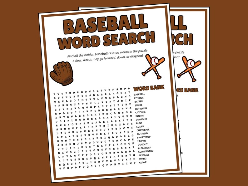 Baseball Word Search Puzzle: Printable Sports Activity for Kids (PDF ...