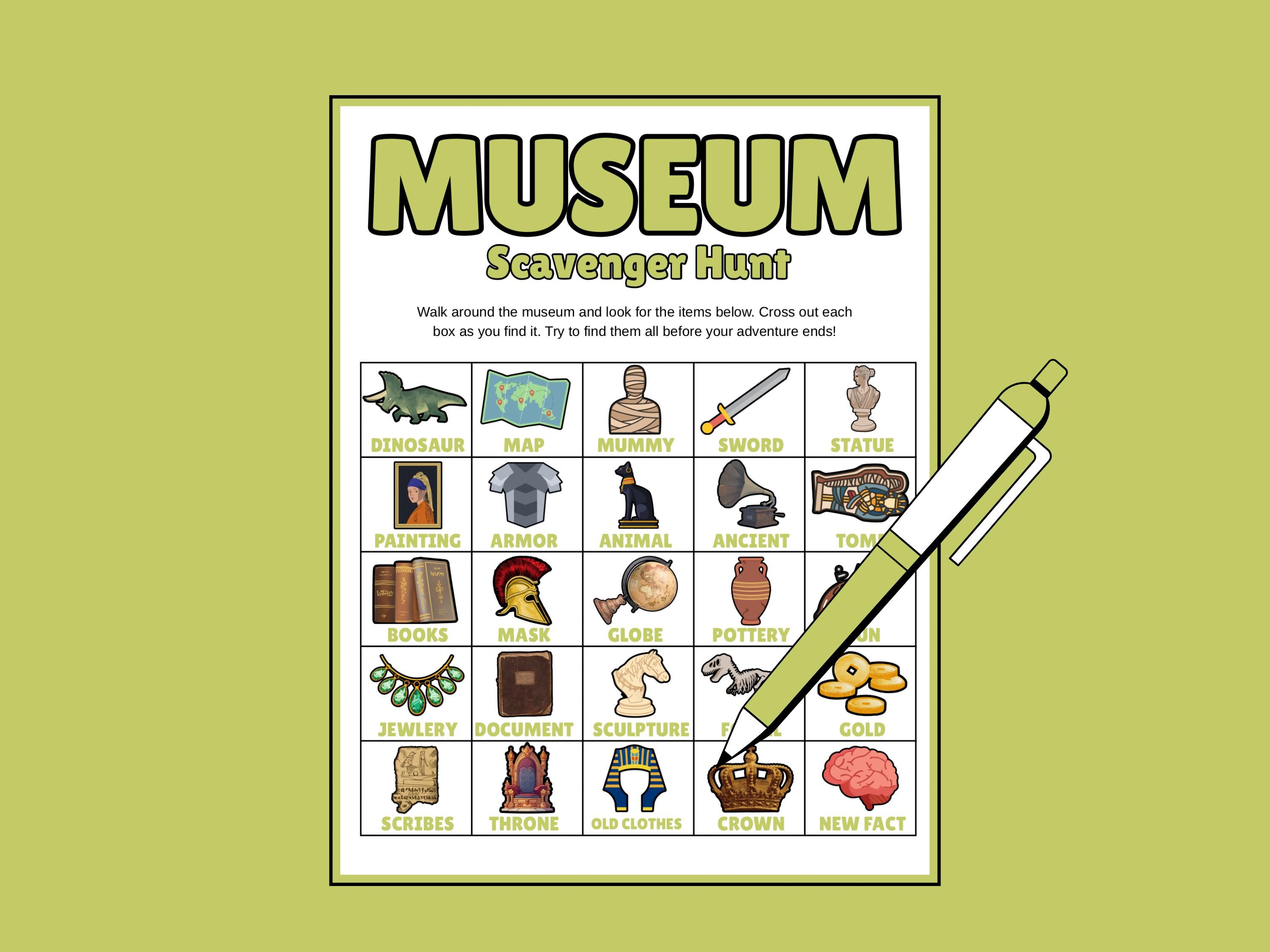 Museum Scavenger Hunt for Kids | Printable Educational Game for Field ...