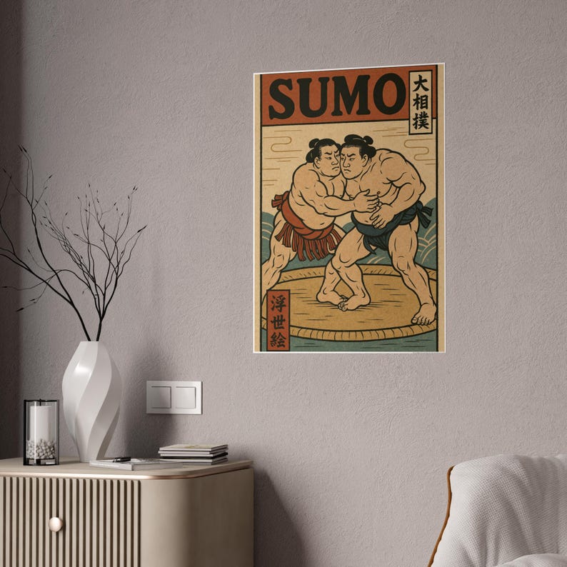 Vintage Sumo Wrestlers Gloss Poster, Japanese Art Decor, Wall Art Print ...