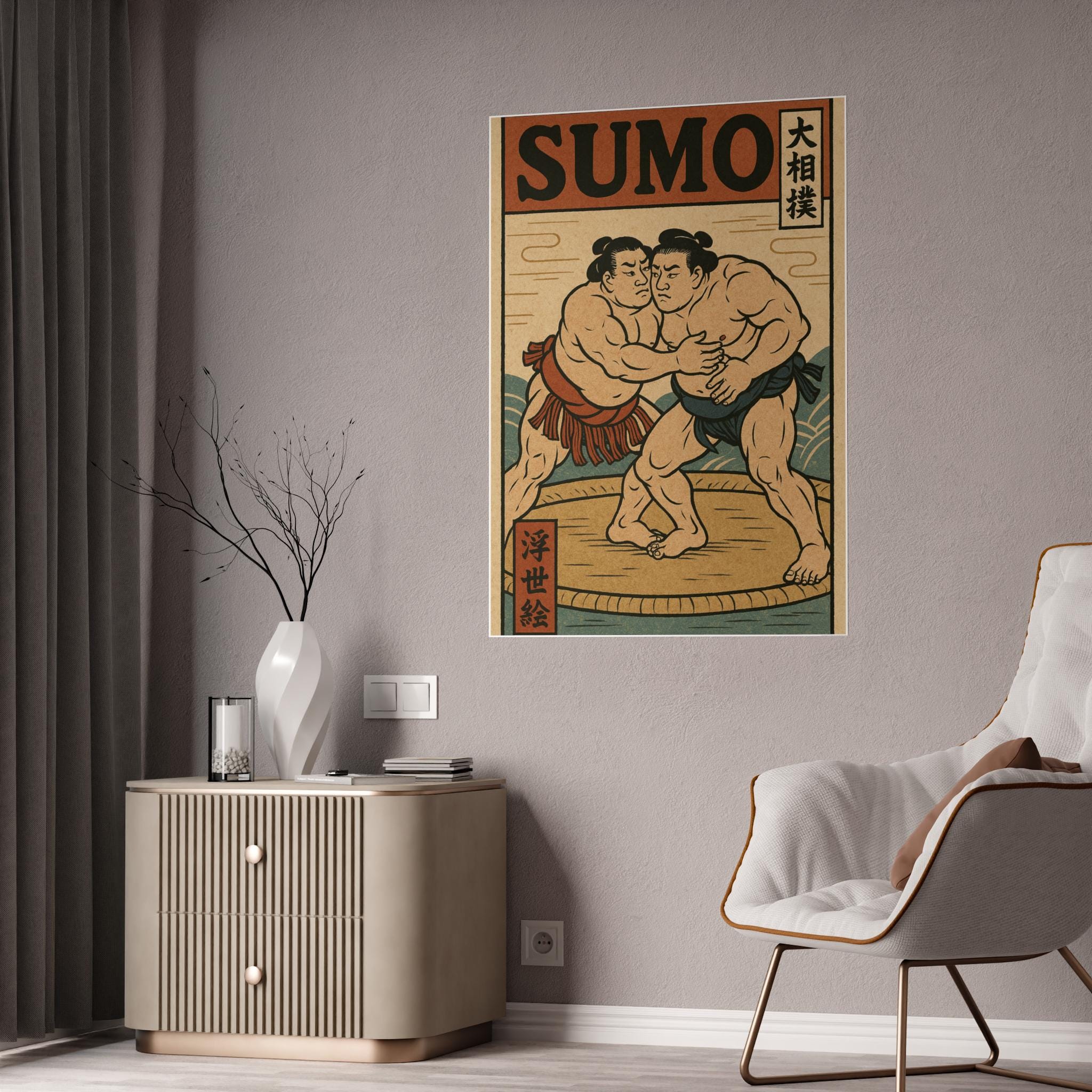 Vintage Sumo Wrestlers Gloss Poster, Japanese Art Decor, Wall Art Print ...