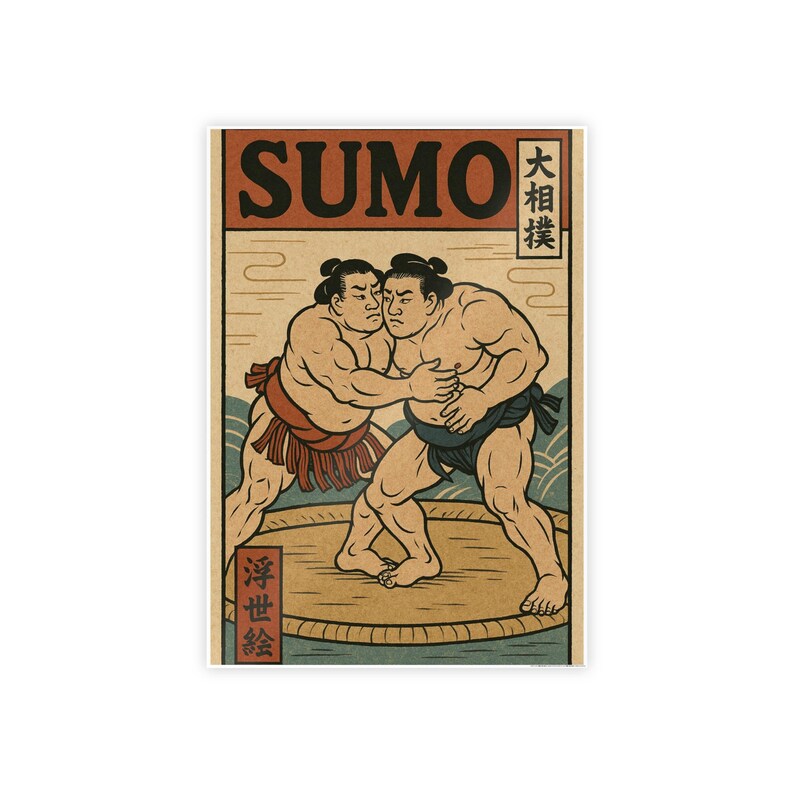 Vintage Sumo Wrestlers Gloss Poster, Japanese Art Decor, Wall Art Print ...
