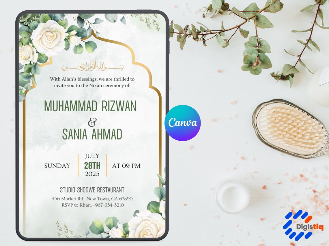 Floral Nikkah Invitation Template | Editable Islamic Wedding Card ...