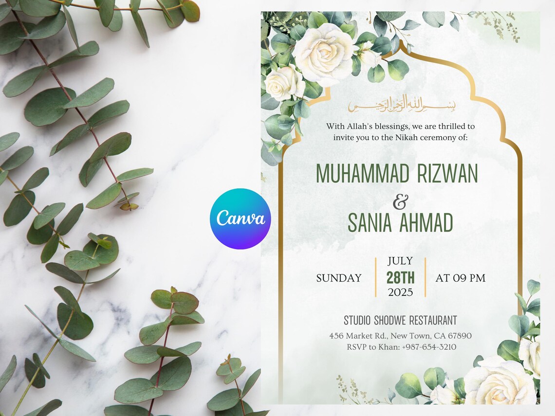 Floral Nikkah Invitation Template | Editable Islamic Wedding Card ...