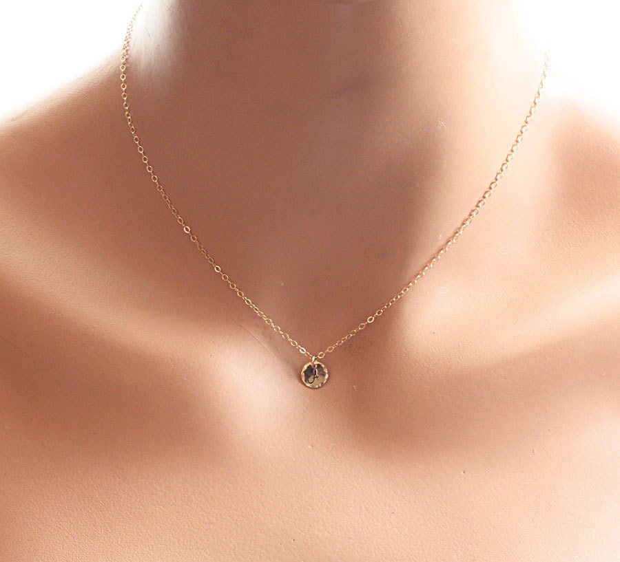 Tiny Gold Initial Necklace Small Disc Necklace Personalized | Etsy