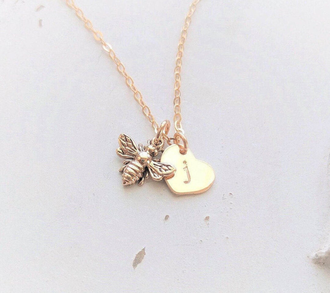 Dainty Bee Necklace, Initial Charm Necklace, Personalized Jewelry, Tiny ...