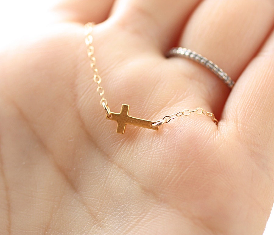 Sideways Cross Bracelet Tiny Cross Charmsterling Silver - Etsy