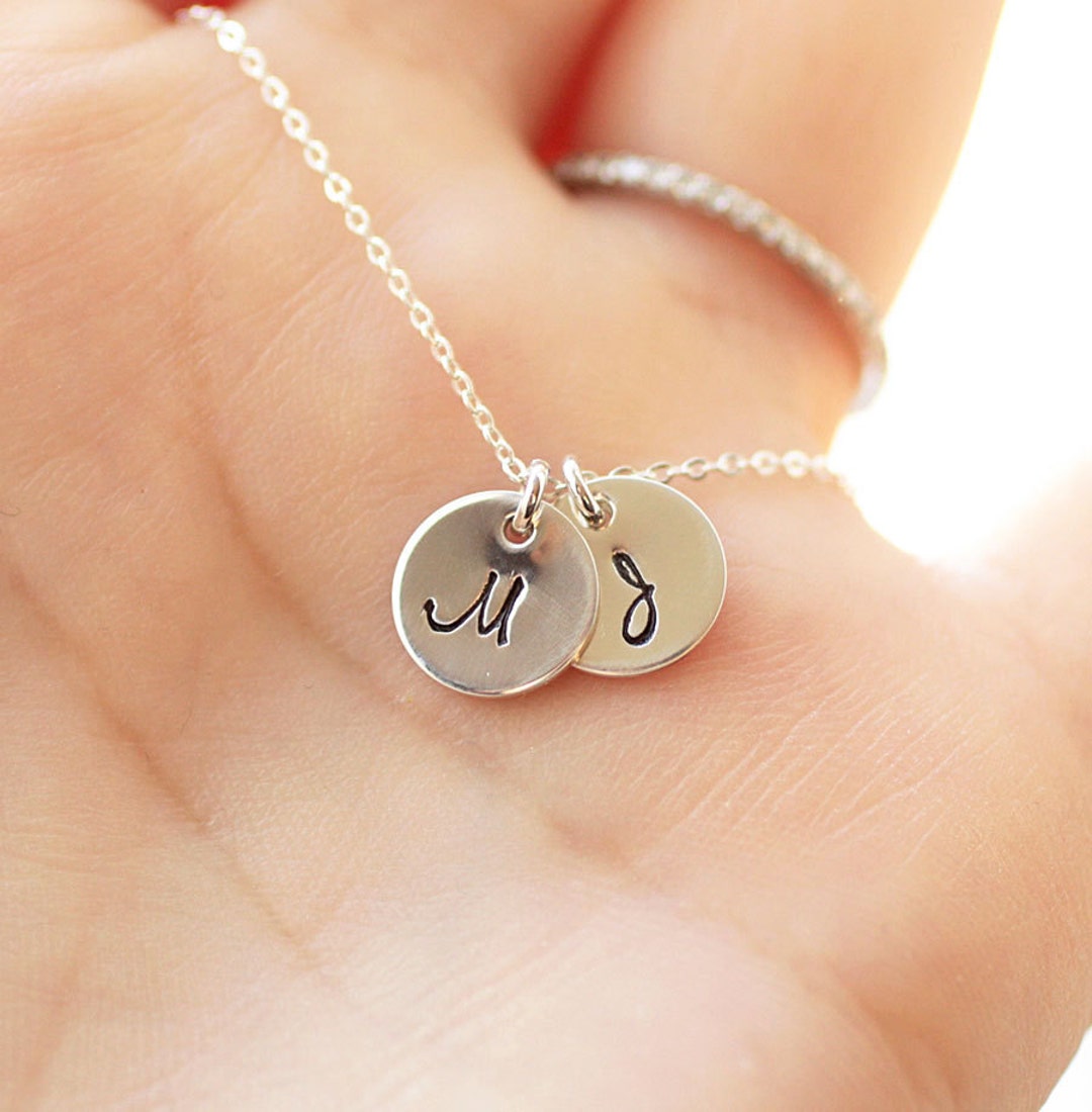 Two Initial Necklace, Sterling Silver, Initial Disc Necklace, Hand ...