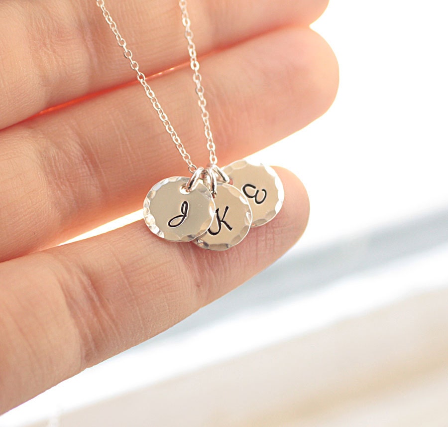 Three Initial Necklace Sterling Silver Three Letter - Etsy