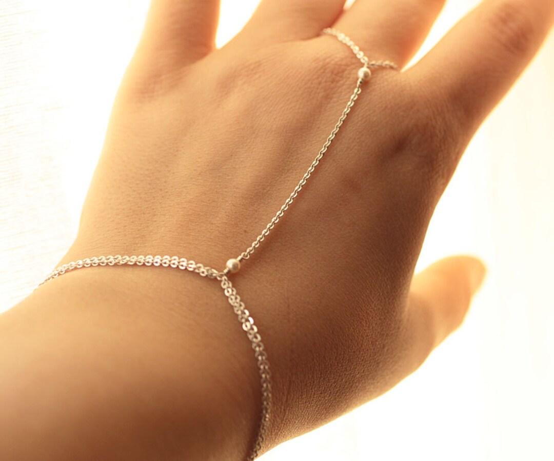 Dainty Hand Chain, Sterling Silver Pearl Finger Bracelet, Delicate ...