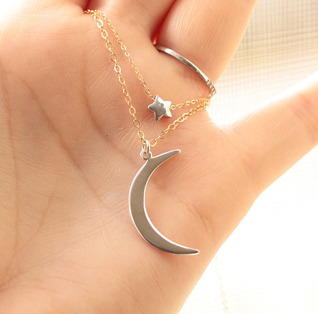 Collar de luna creciente, conjunto de collar de capas, amuleto de luna ...