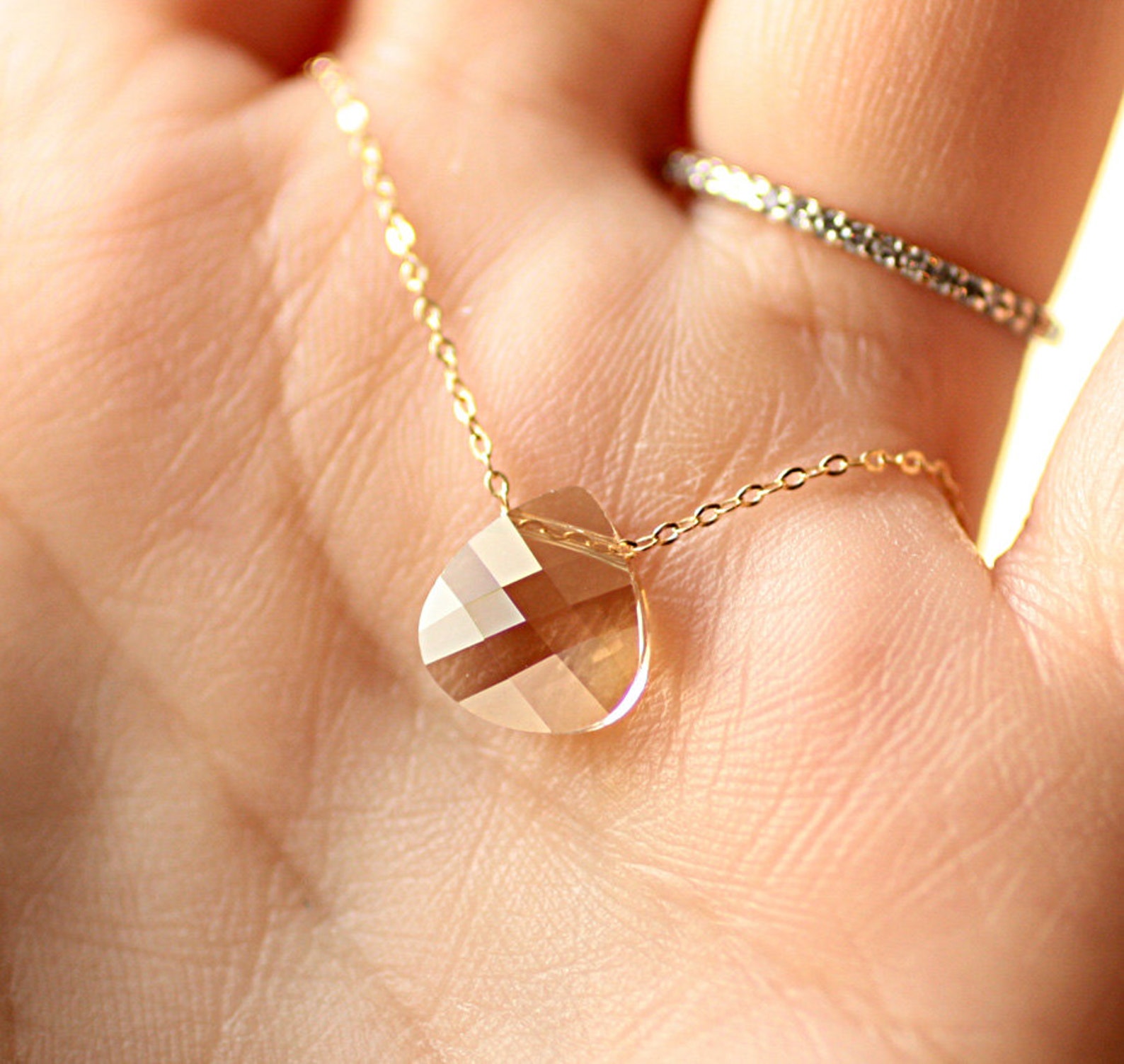 Tiny Everyday Gold Crystal Necklace Bridesmaids Necklace | Etsy