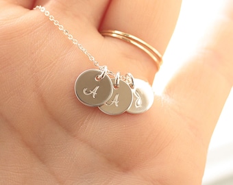 Three Initial Necklace, Sterling Silver, Three Letter Necklace, Hand ...