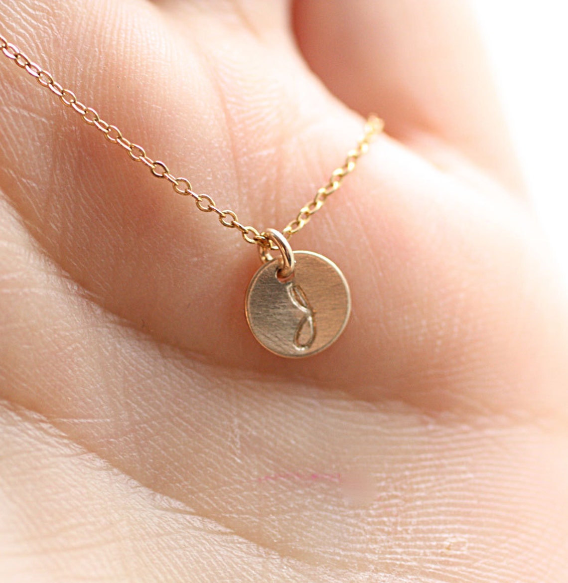 Tiny Gold Initial Necklace Brushed Disc Necklace - Etsy