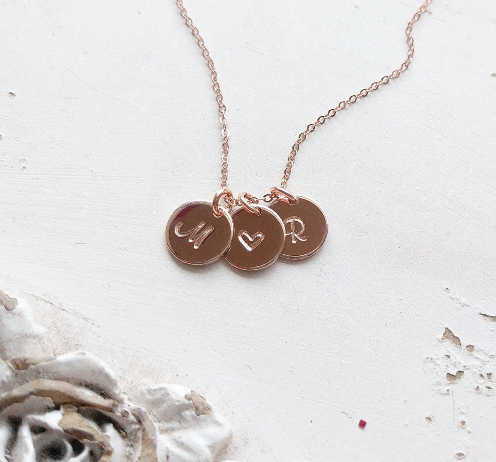 Rose Gold Initial Necklace Personalized Necklace Three - Etsy