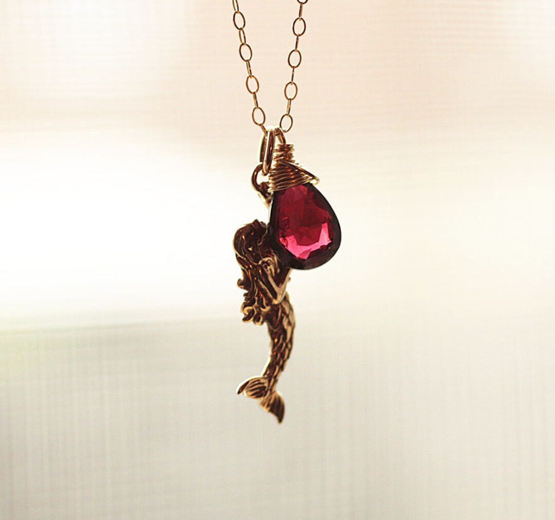 Mermaid Necklace, Custom Birthstone Necklace, Gemstone Charm, Mother's ...