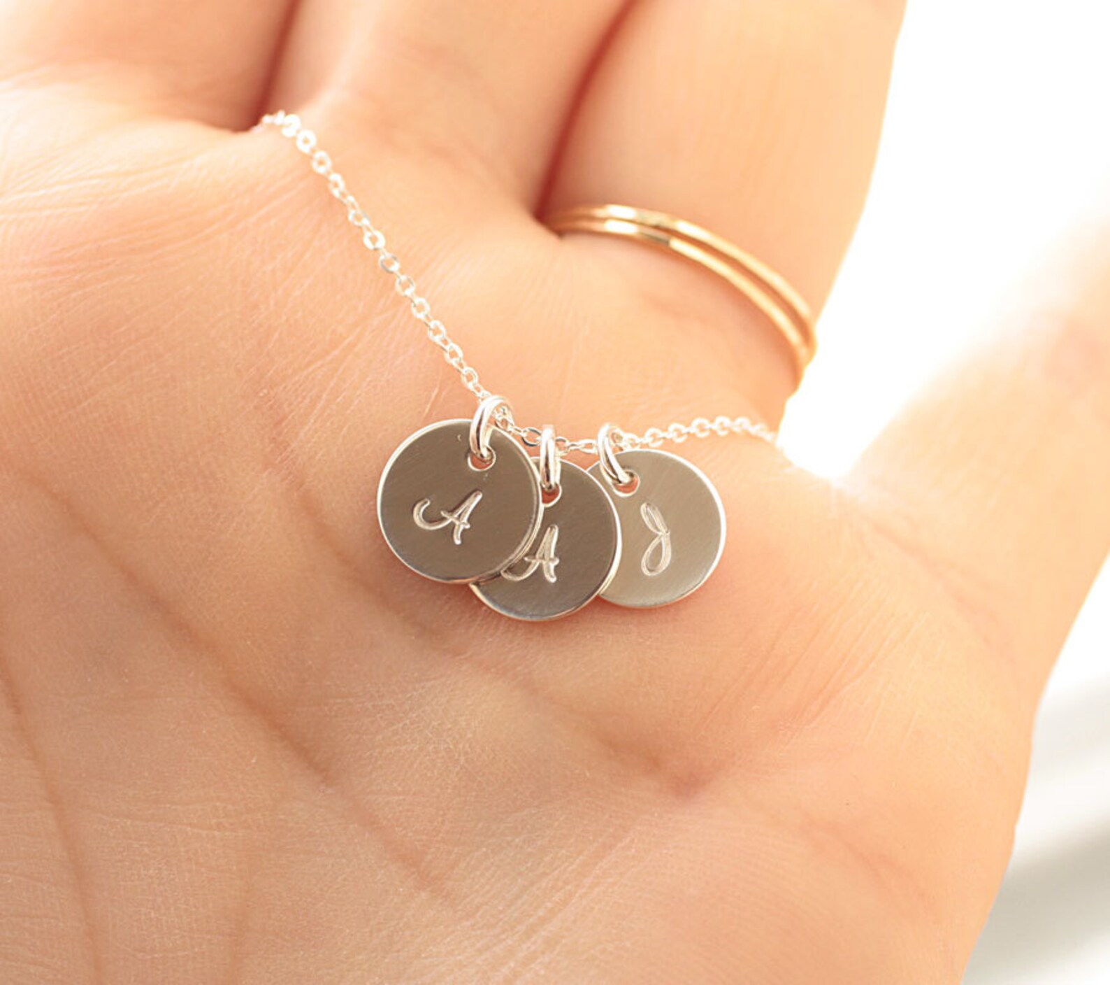 Three Initial Necklace Sterling Silver Three Letter | Etsy