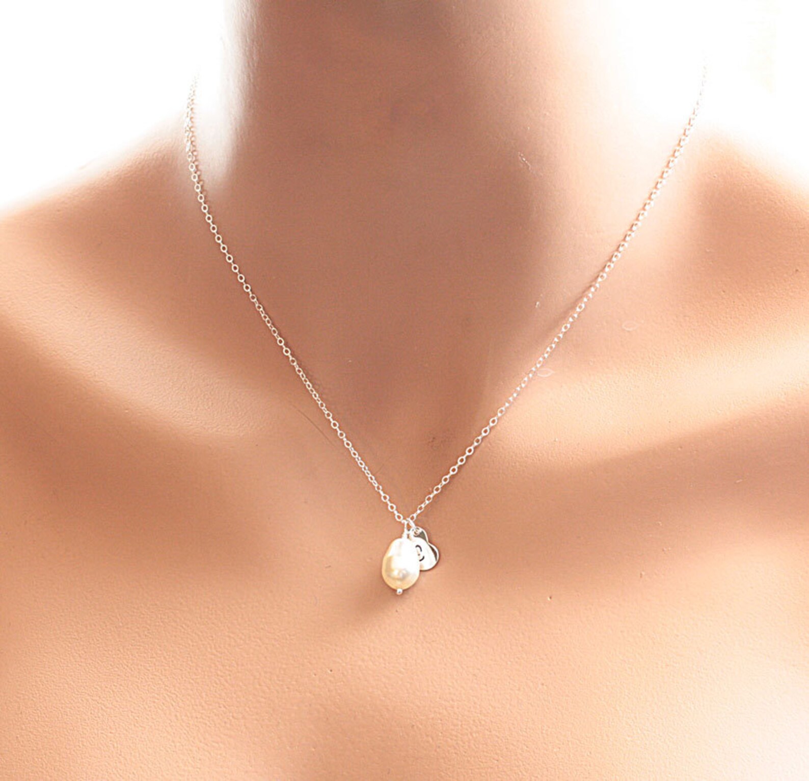 Personalized Pearl Necklace Sterling Silver Pearl Necklace Etsy